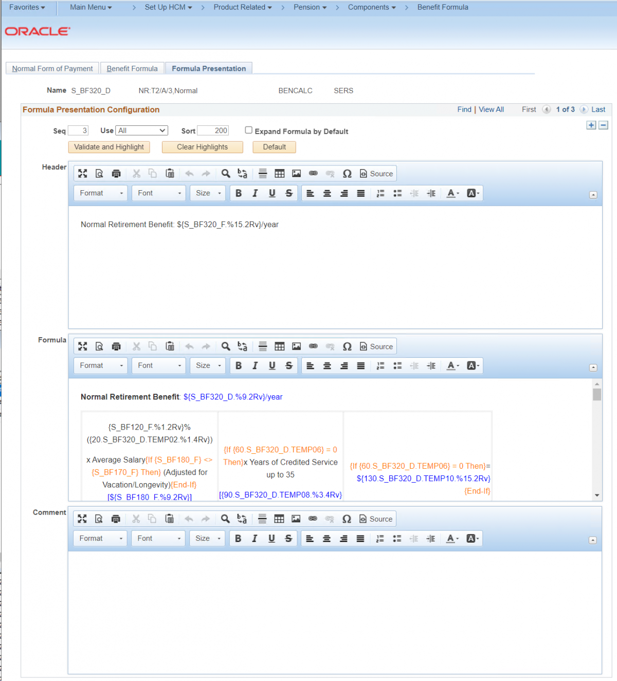 Formula Presentation Configuration - PeopleSoft Pension Administration Technology