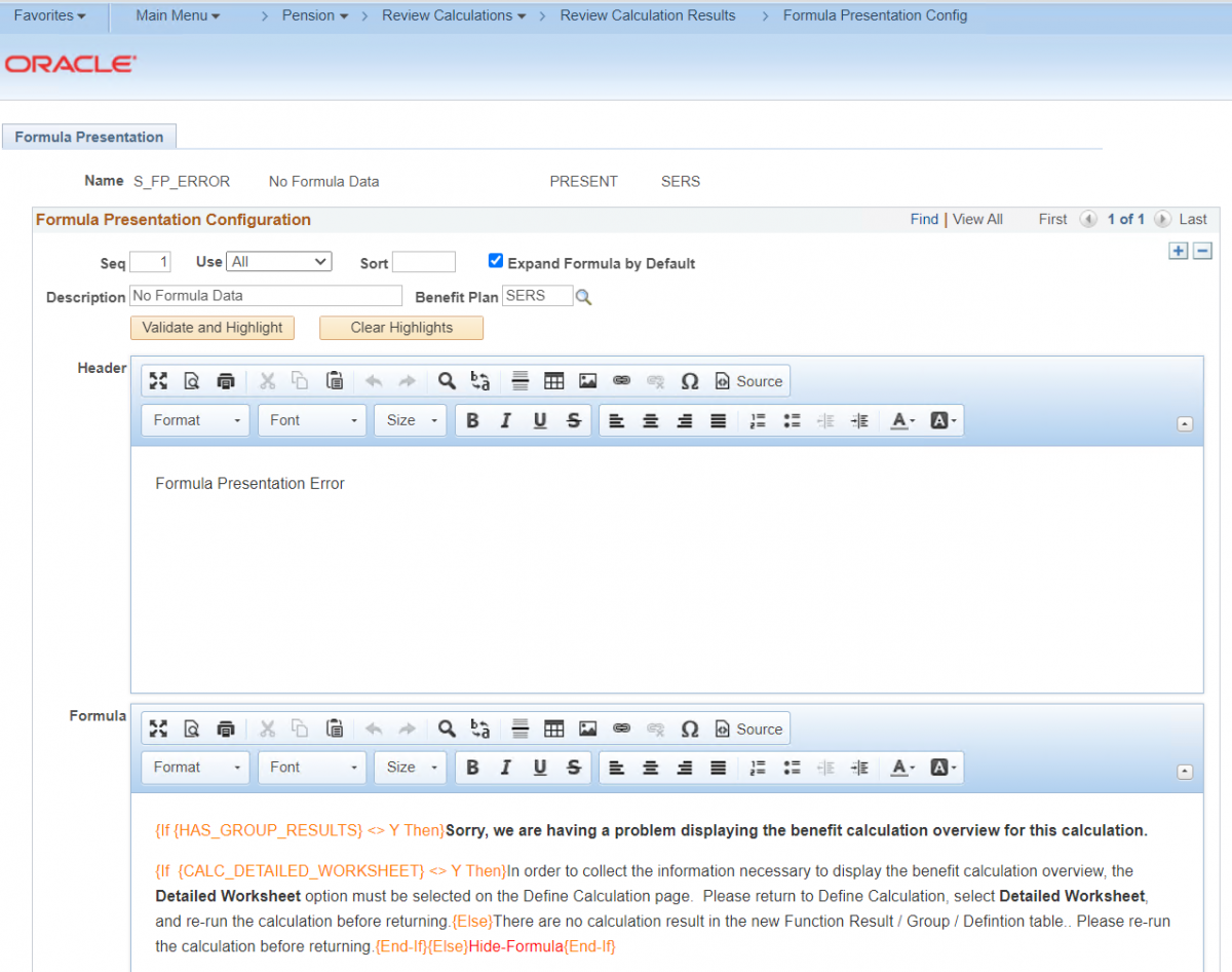 Formula Presentation Configuration - PeopleSoft Pension Administration ...