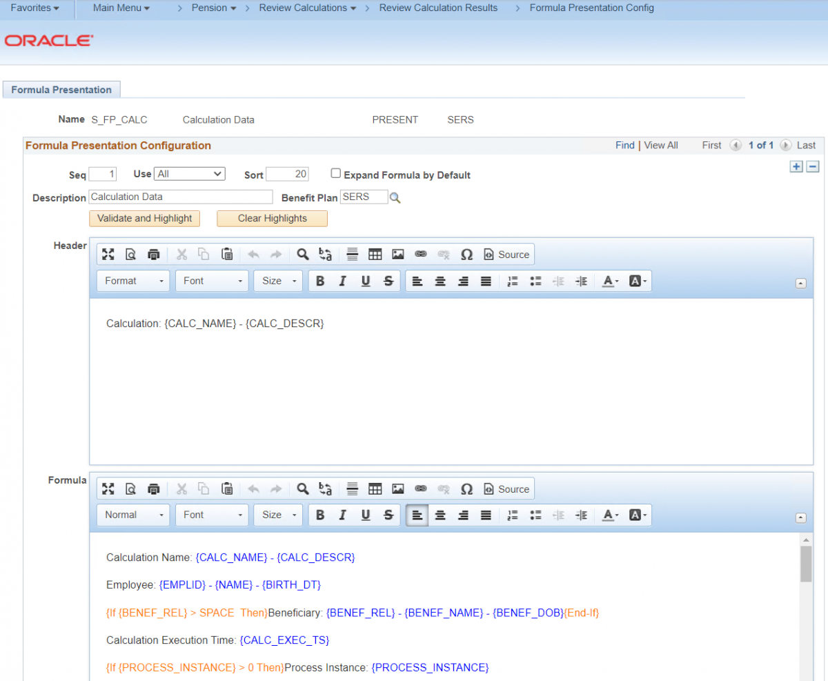 Formula Presentation Configuration - PeopleSoft Pension Administration ...